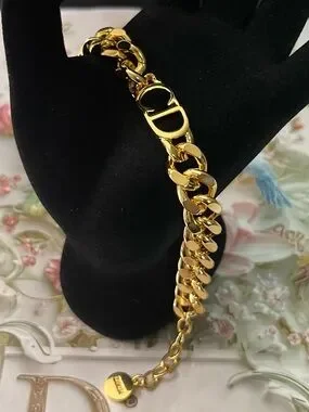 Dior | Jewelry | Christian Dior Gold Chain Bracelet With Cd Logo | Poshmark